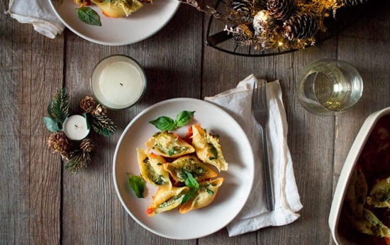 Conchas de pasta rellenas de pesto y ricotta - Menú navideño